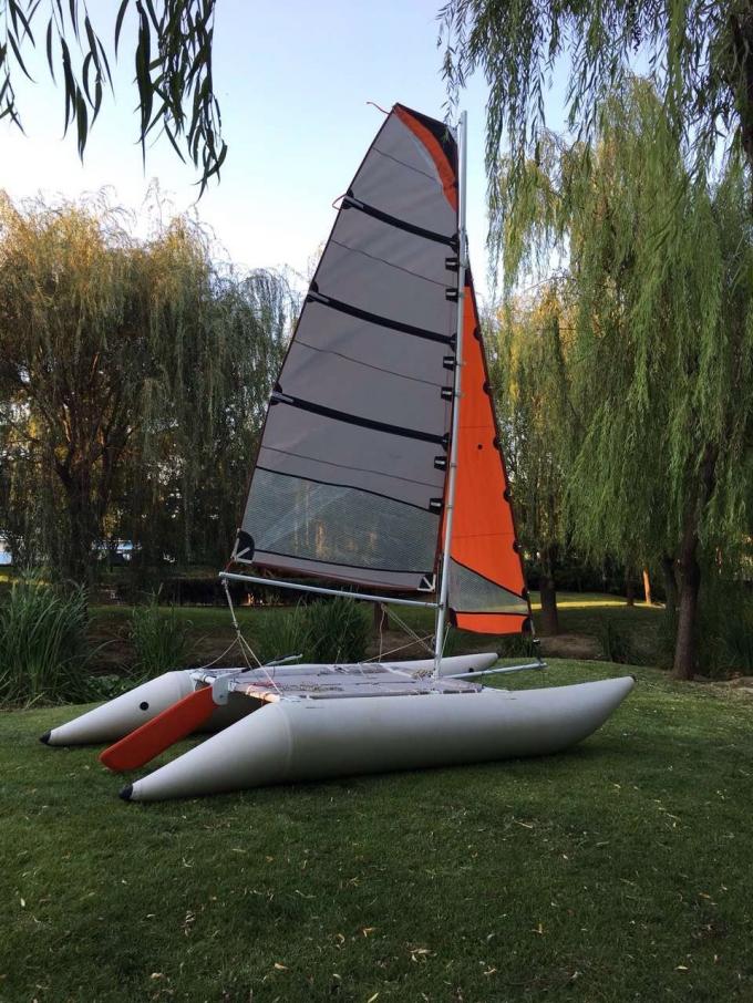 PVC Inflatable Sailing Boat 4.5m Frameless Pontoon Boats With Two Sails